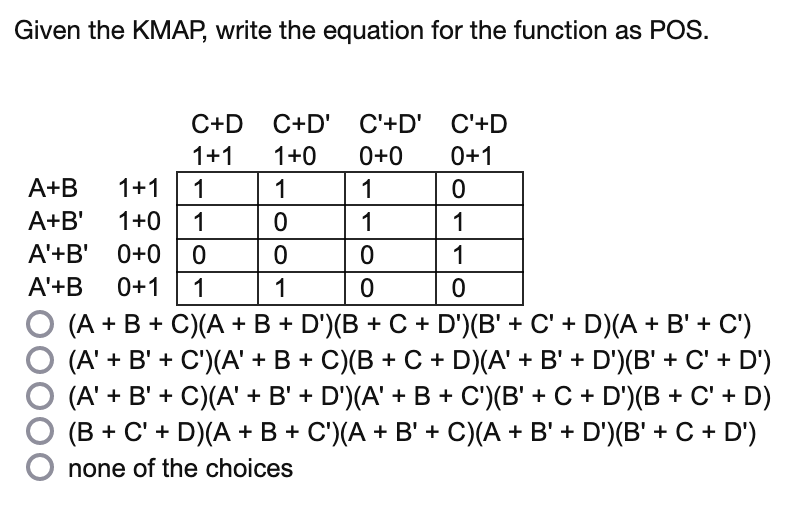 Solved Given the KMAP, write the equation for the function | Chegg.com