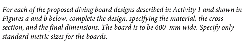 Solved For each of the proposed diving board designs | Chegg.com