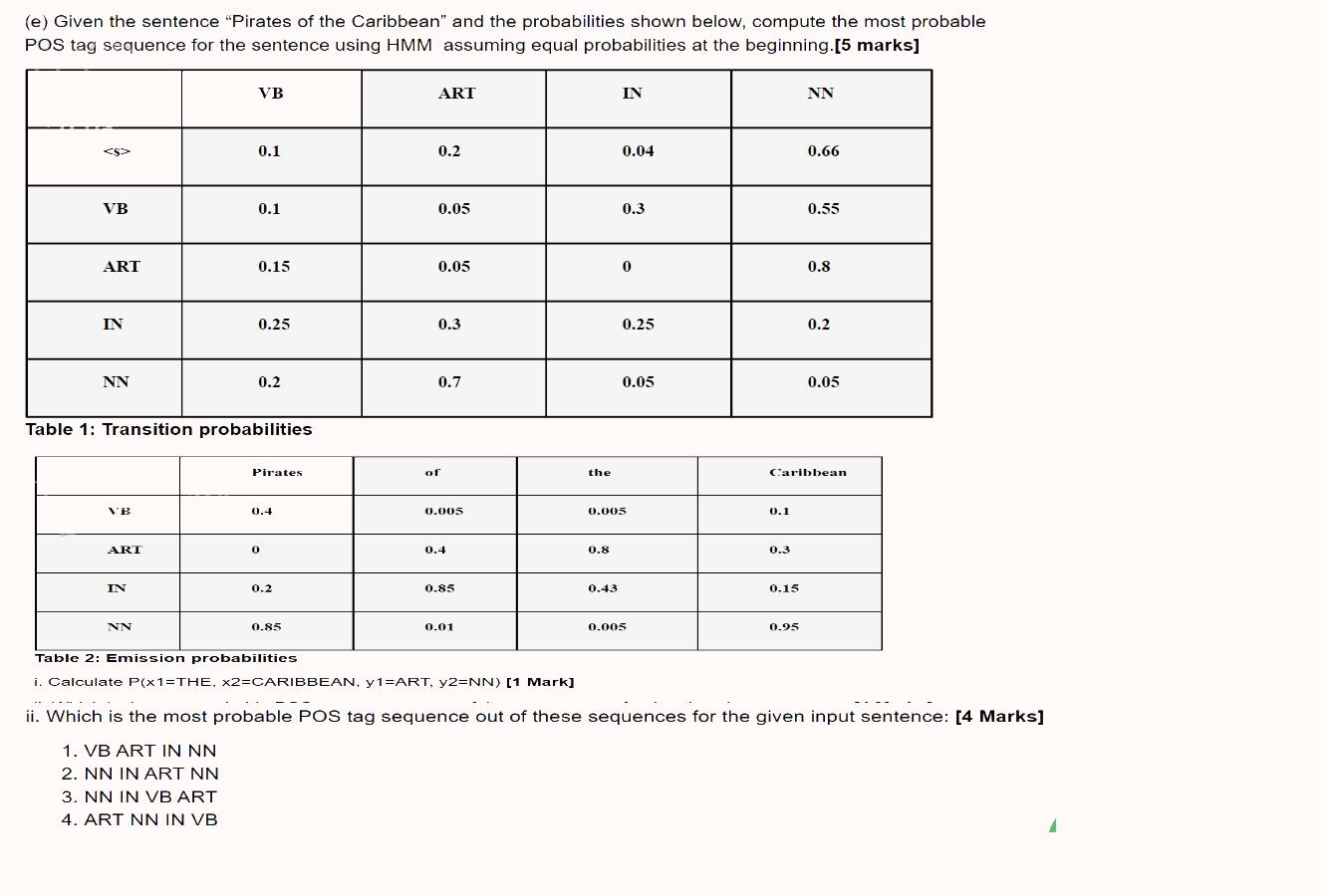 Solved (e) Given the sentence "Pirates of the Caribbean" and | Chegg.com