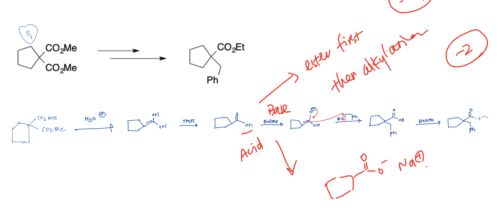 Solved CO Me CO2Et 2 CO Me ester first Ph then alkylatian | Chegg.com