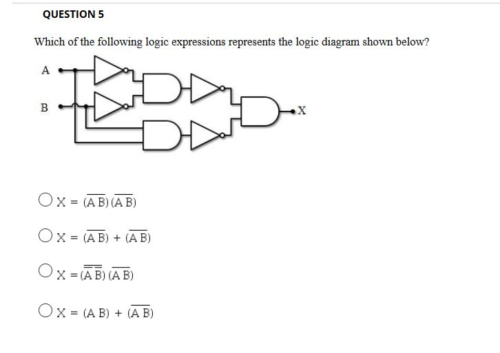 Solved QUESTION 5 Which of the following logic expressions | Chegg.com