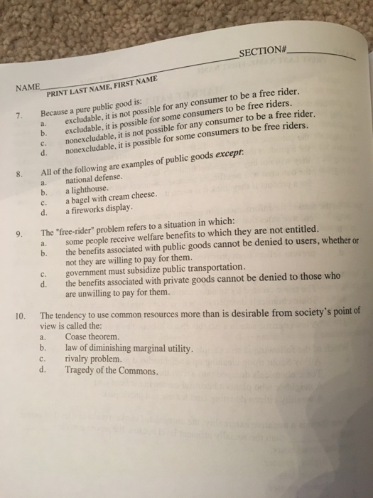 Solved SECTION# NAME PRINT LAST NAME, FIRST NAME excludable, | Chegg.com