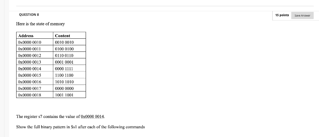 Solved QUESTION 8 15 points Save Answer Here is the state of | Chegg.com