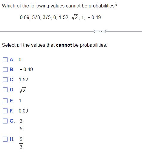 Solved Which of the following values cannot be | Chegg.com