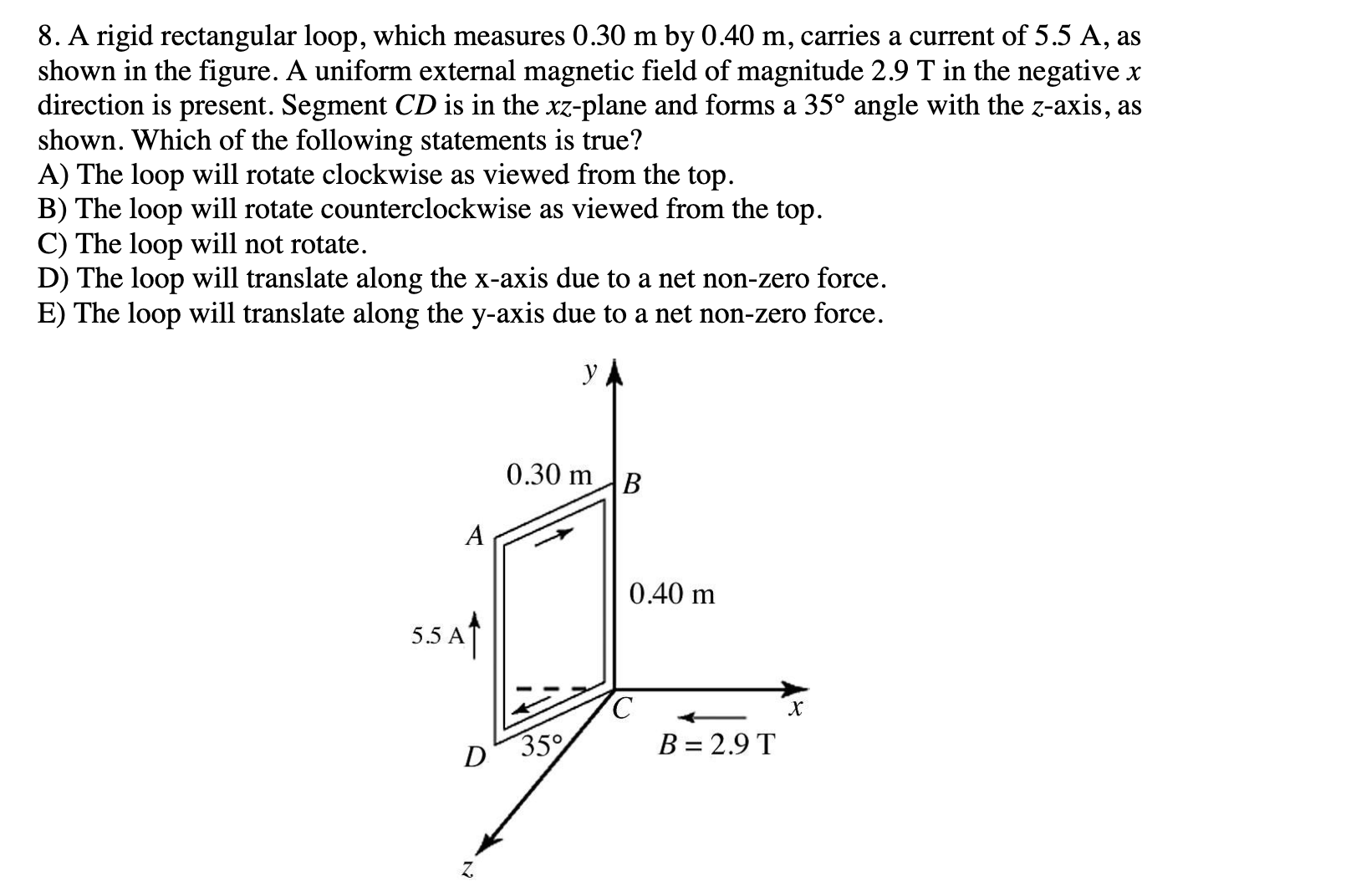 Solved 8. A rigid rectangular loop, which measures 0.30 m by | Chegg.com