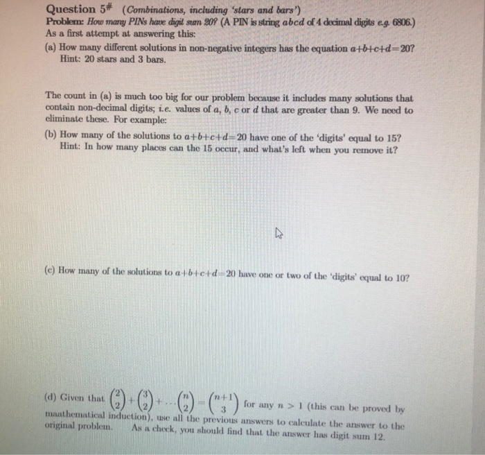 Solved Question 5# (Combinations, including stars and bars') | Chegg.com