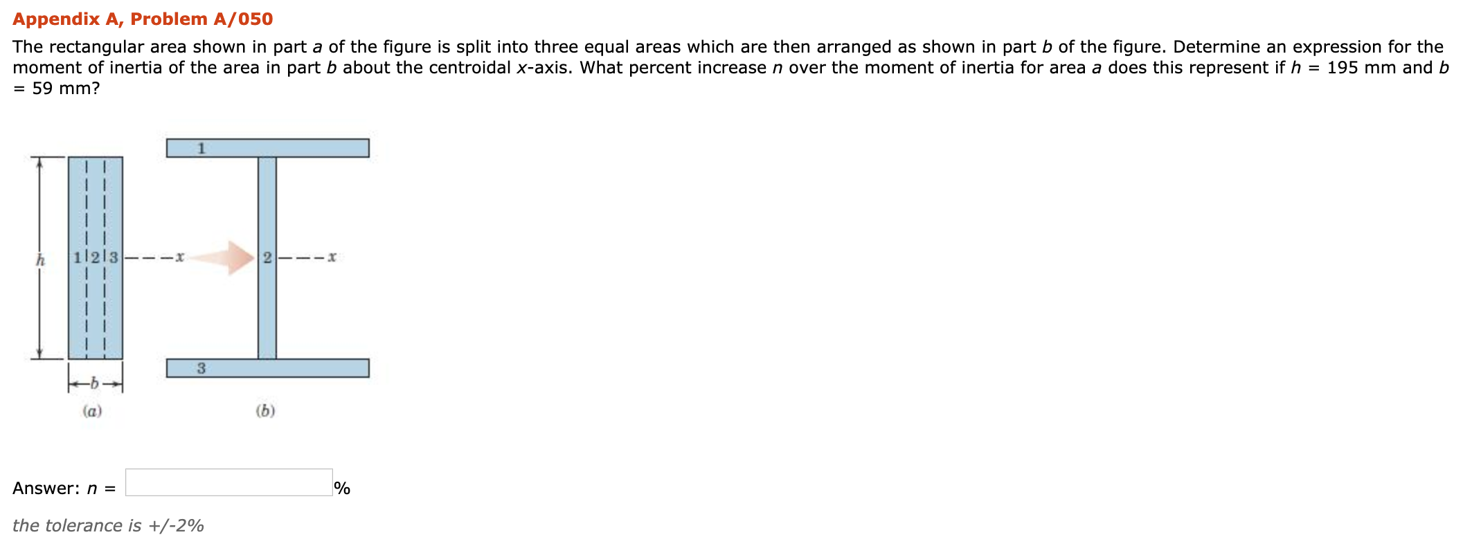 Solved Appendix A, Problem A/050 The rectangular area shown | Chegg.com