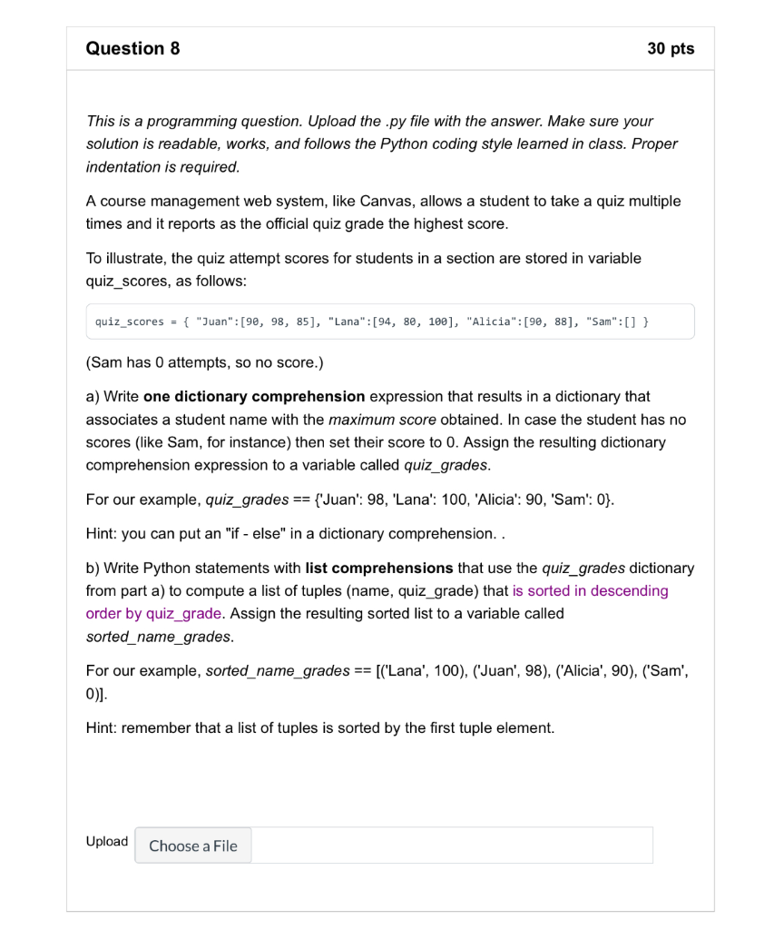 Question 8 30 pts This is a programming question. | Chegg.com Question 8 30 pts This is a programming question. | Chegg.com