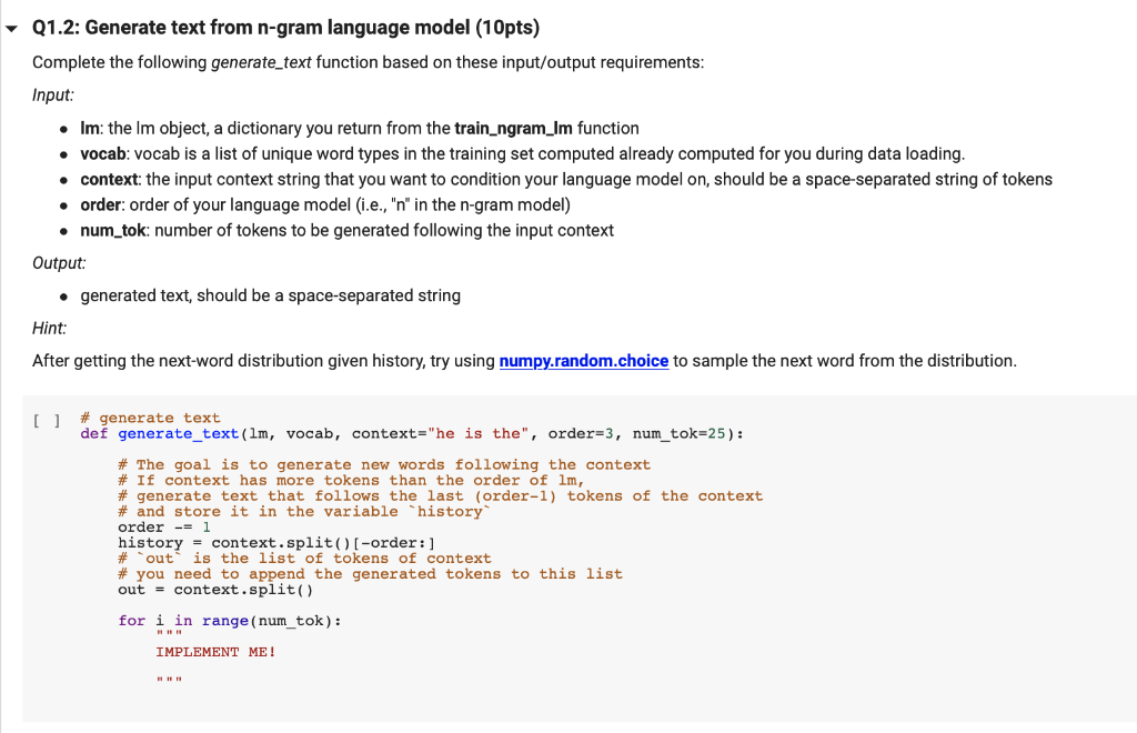 - 01.2: Generate text from n-gram language model | Chegg.com