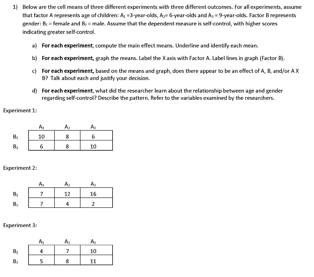 Solved 1) Below are the cell means of three different | Chegg.com