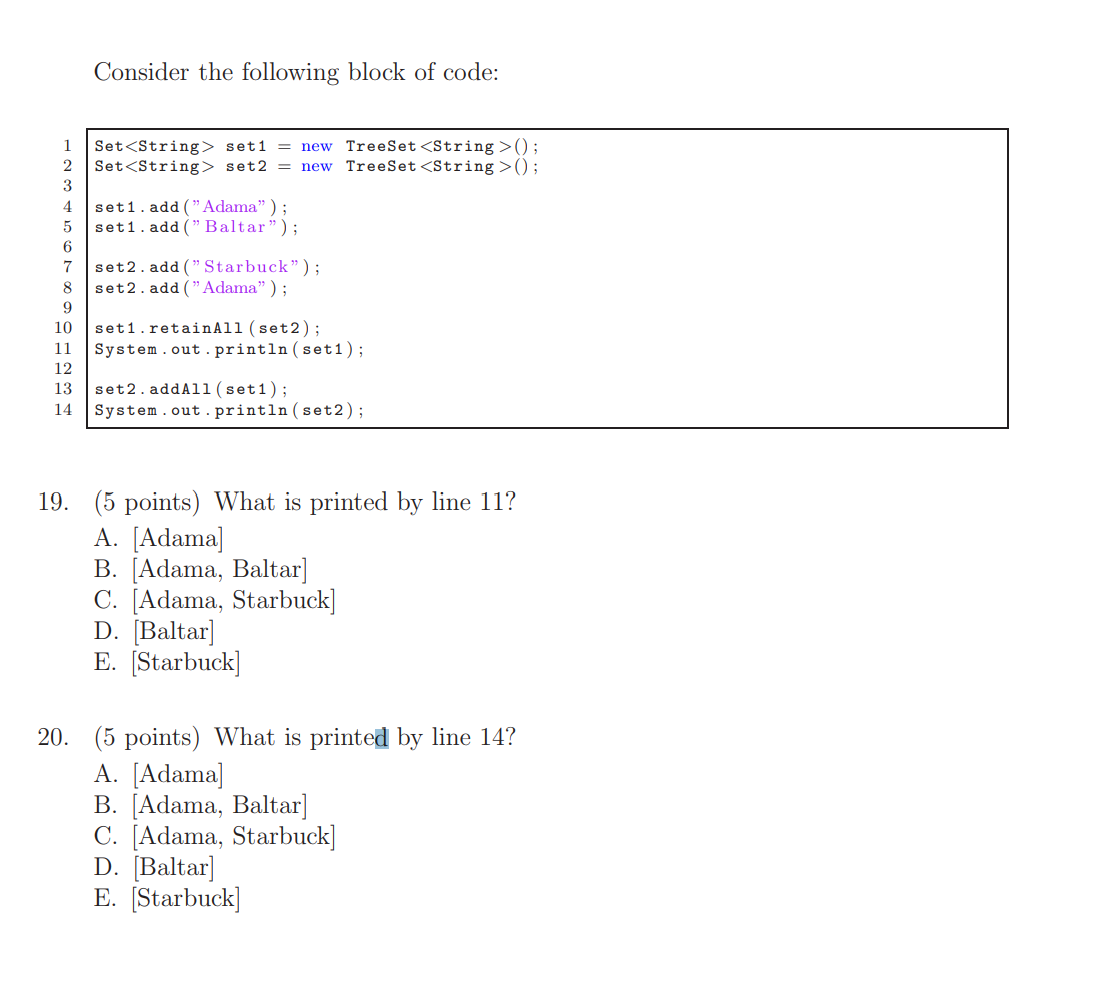 Solved Part III. Sets and Maps Consider the following code | Chegg.com
