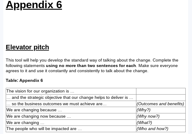Solved Appendix 6 Elevator pitch This tool will help you | Chegg.com