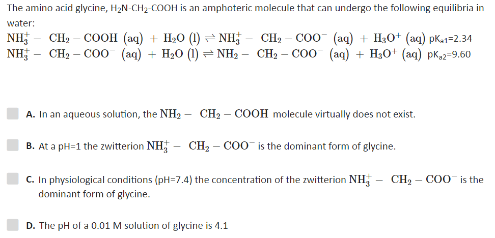 Solved The amino acid glycine, H2N-CH2-COOH is an amphoteric | Chegg.com