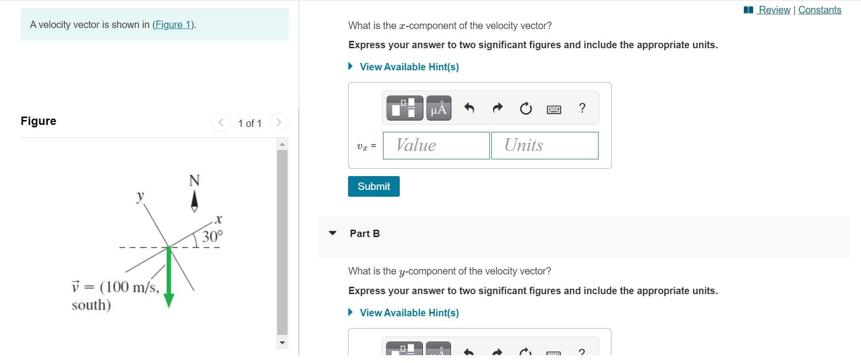 Solved A Review Constants A velocity vector is shown in | Chegg.com