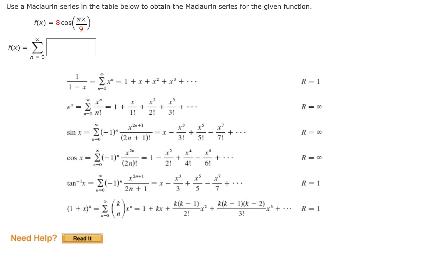 Solved Use a Maclaurin series in the table below to obtain | Chegg.com