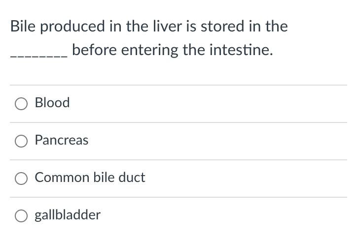 Solved Bile produced in the liver is stored in the before | Chegg.com