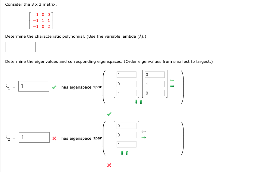 Solved Consider the 3 x 3 matrix. 1 0 01 1 0 2 Determine the | Chegg.com