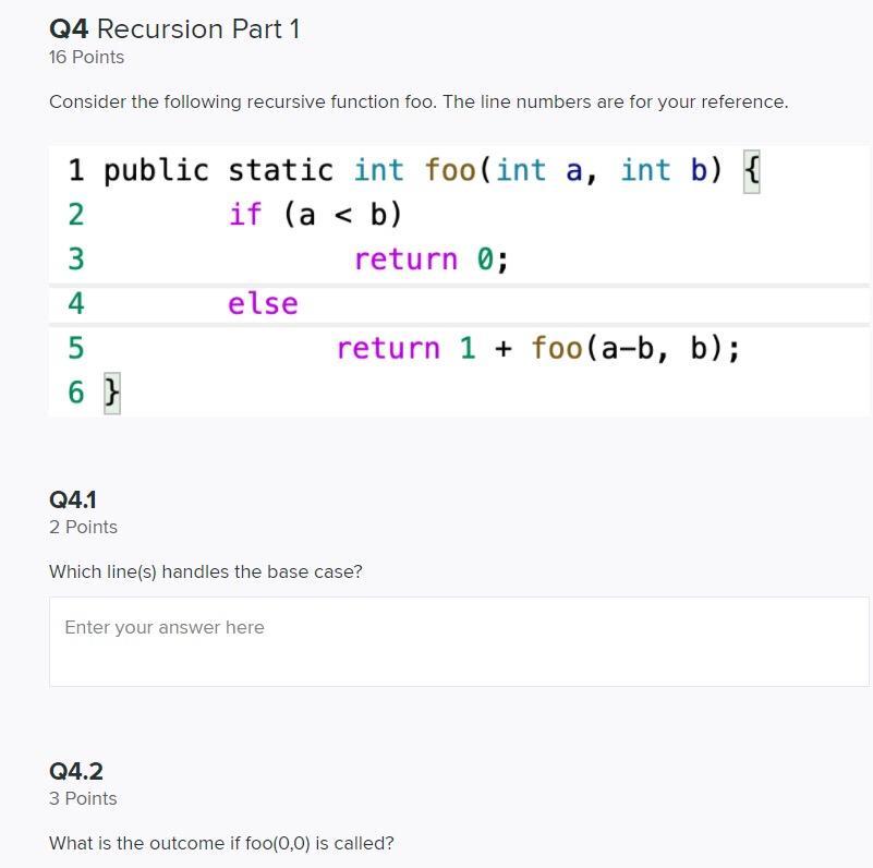 Solved Q4 Recursion Part 1 16 Points Consider the following | Chegg.com