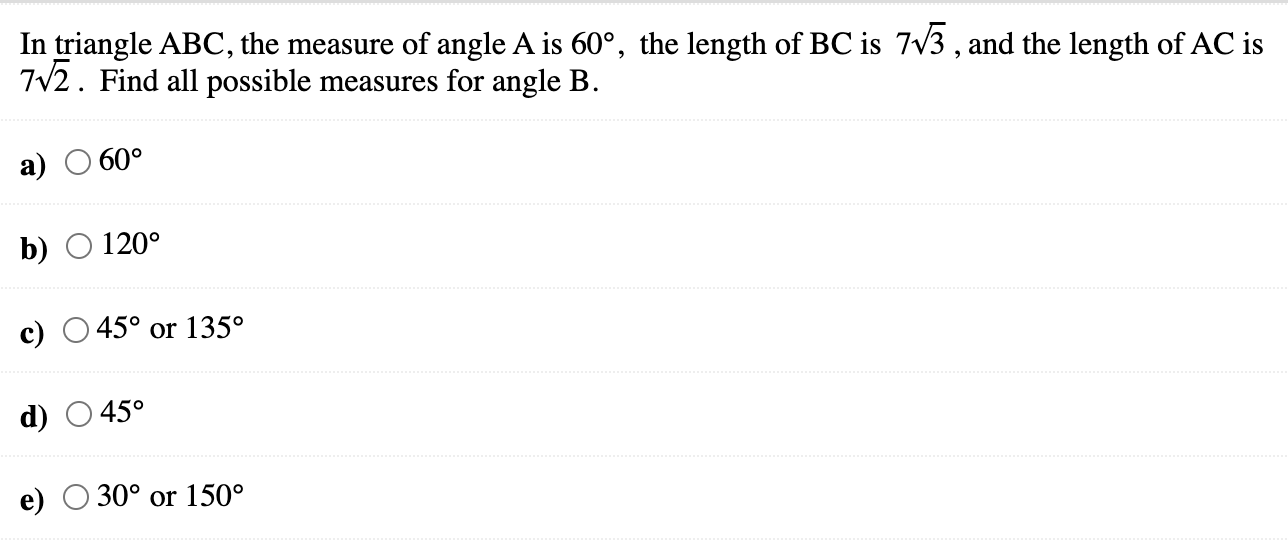 Solved In triangle ABC, the measure of angle A is 60°, the | Chegg.com