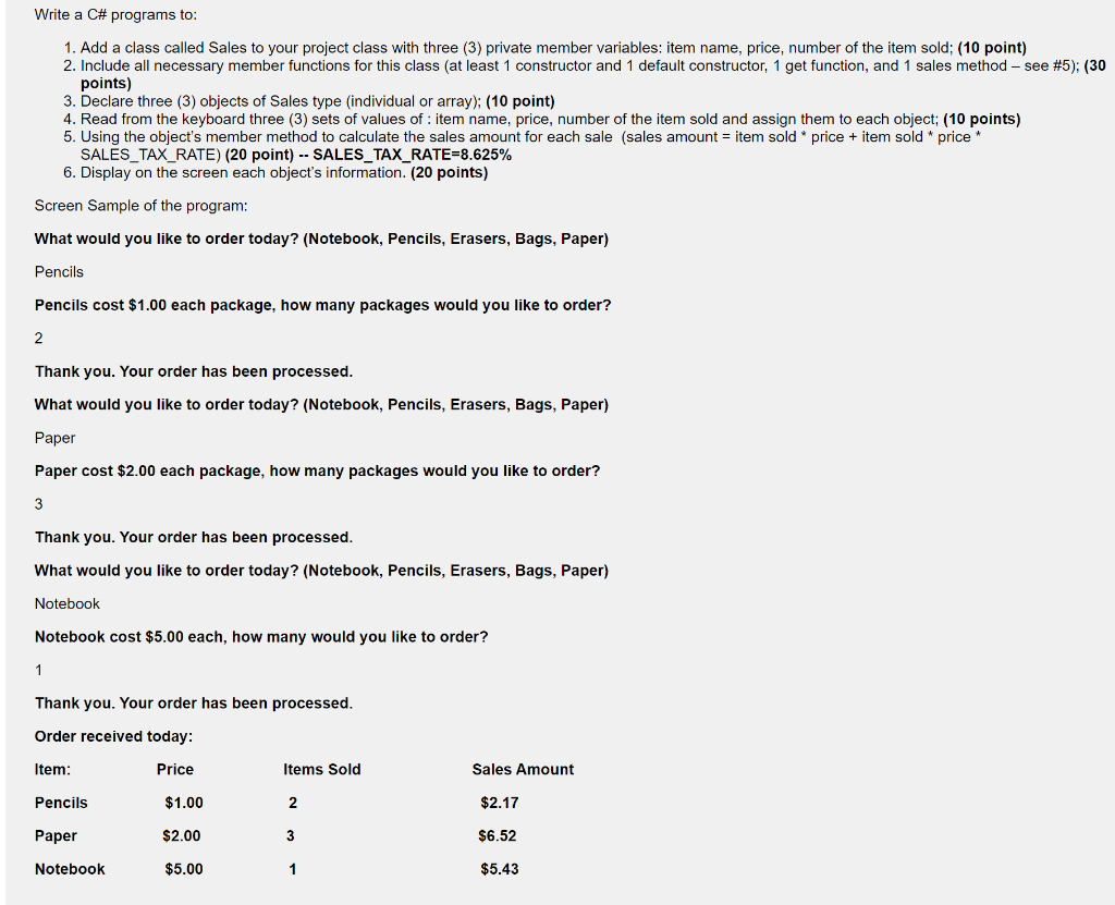 Solved 1. Add a class called Sales to your project class | Chegg.com