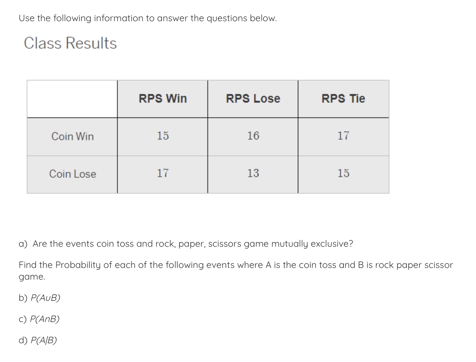 Solved Use the following information to answer the questions | Chegg.com