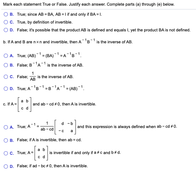 Solved Mark each statement True or False. Justify each | Chegg.com