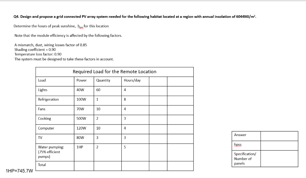 Solved Q4. Design and propose a grid connected PV array | Chegg.com