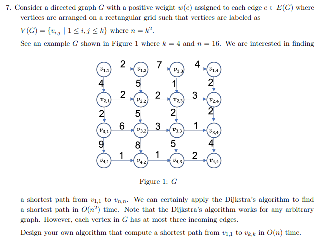 Solved 7. Consider a directed graph G with a positive weight | Chegg.com