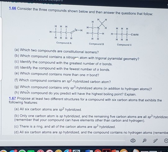 Solved 1.66 Consider the three compounds shown below and | Chegg.com