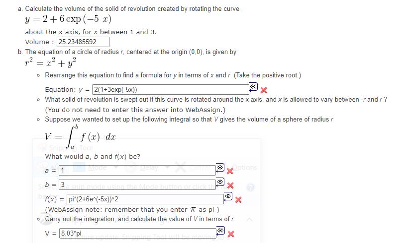 Solved a. Calculate the volume of the solid of revolution | Chegg.com