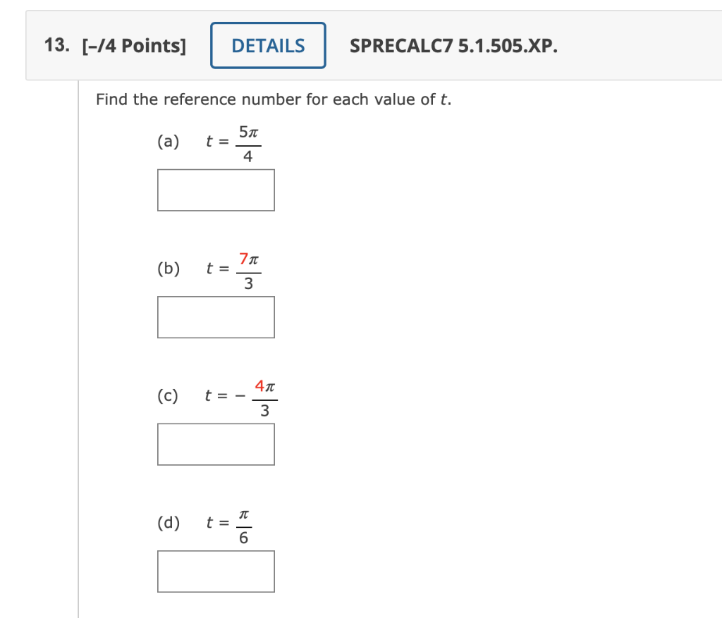 Solved Find the reference number for each value of t. (a) | Chegg.com