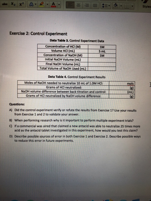 F Styles Exercise 2: Control Experiment Concentration | Chegg.com
