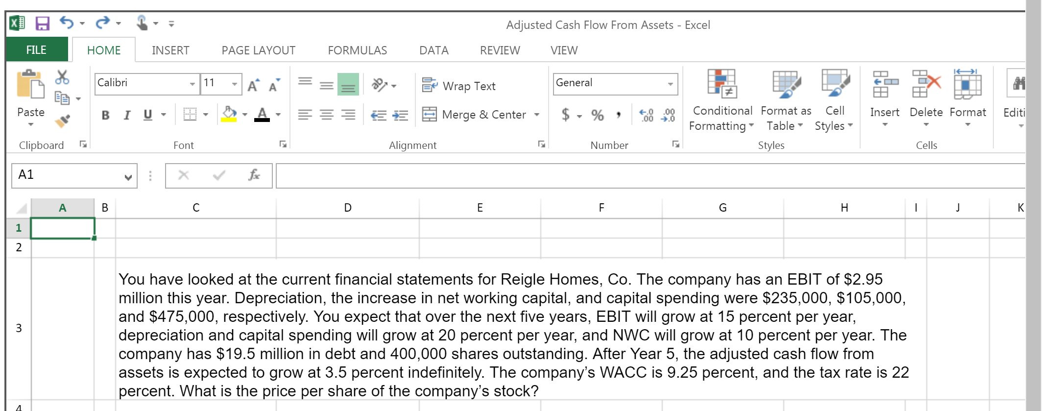 Solved Adjusted Cash Flow From Assets - Excel FILE HOME | Chegg.com