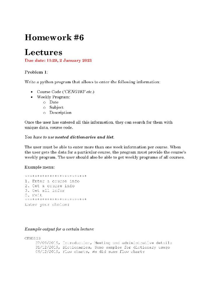 Solved Homework \#6 Lectures Due date: 11:29, 2 , January | Chegg.com