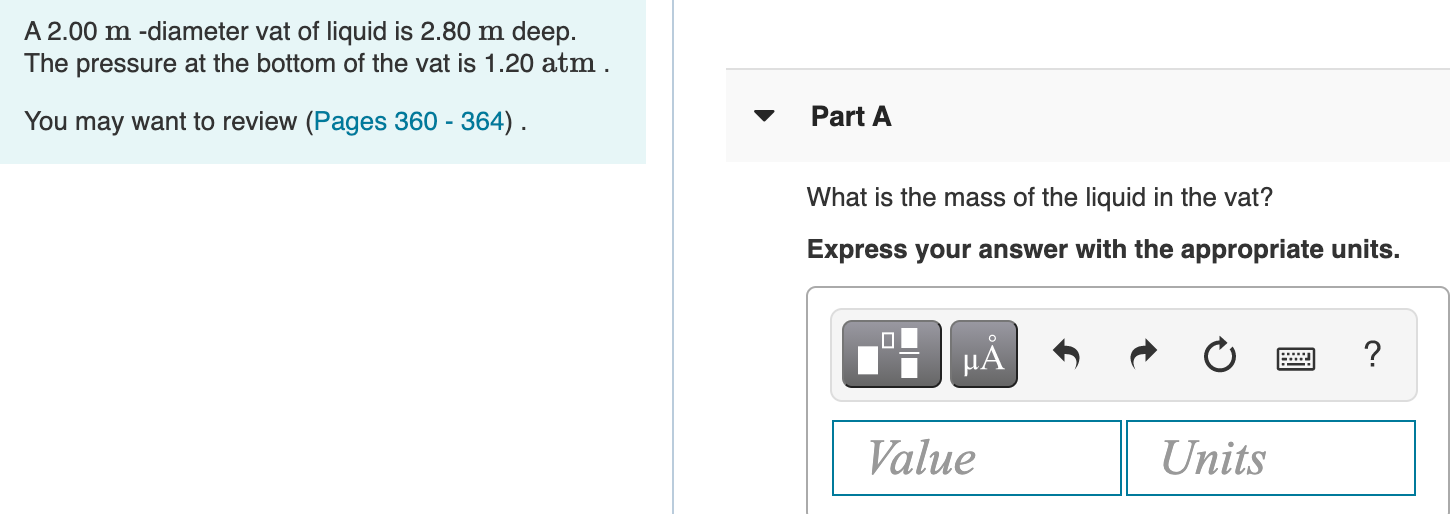 Solved A 2.00 m -diameter vat of liquid is 2.80 m deep. The | Chegg.com