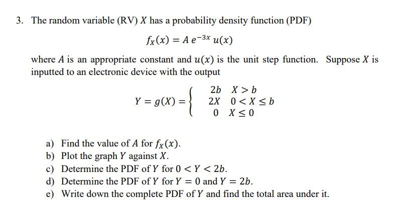Solved 3. The random variable (RV)X has a probability | Chegg.com