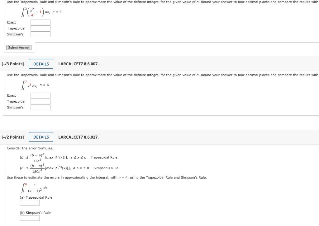 Solved Use the Trapezoidal Rule and Simpson's Rule to | Chegg.com