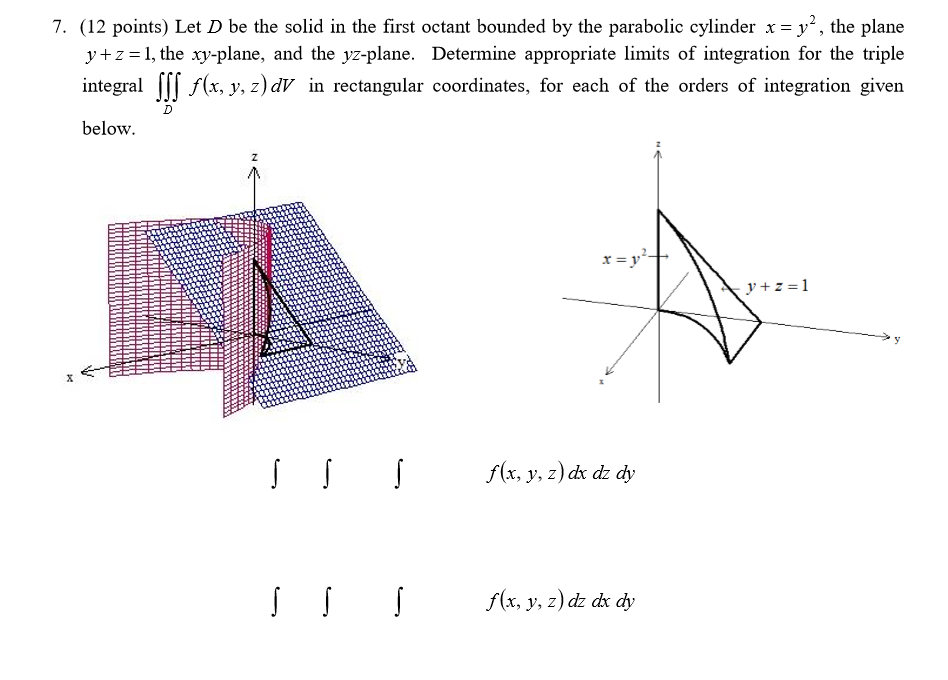 Solved 7. (12 points) Let D be the solid in the first octant | Chegg.com