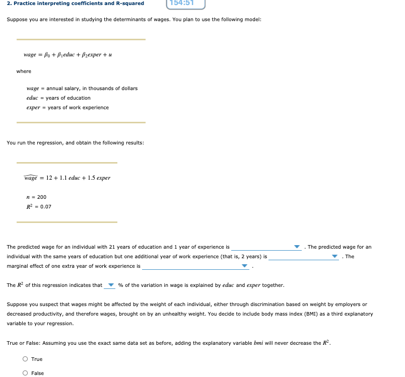Solved 2. Practice interpreting coefficients and R-squared | Chegg.com Solved 2. Practice interpreting coefficients and R-squared | Chegg.com