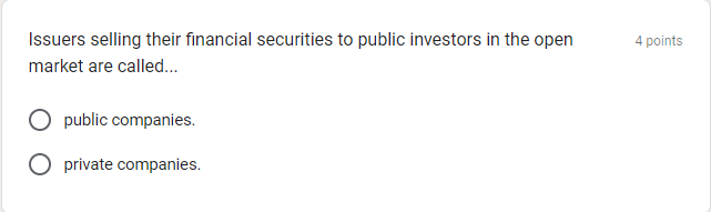 Solved Issuers selling their financial securities to public | Chegg.com