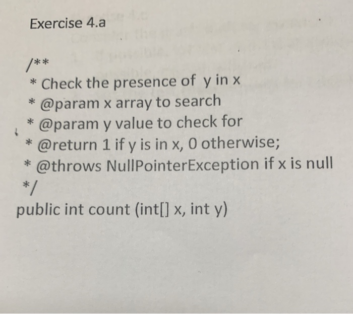 Solved Exercise 4.a * Check the presence of y in x *@param x | Chegg.com