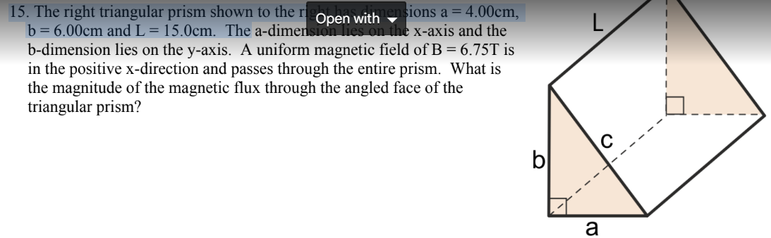 Solved 15. The right triangular prism shown to the r Open | Chegg.com