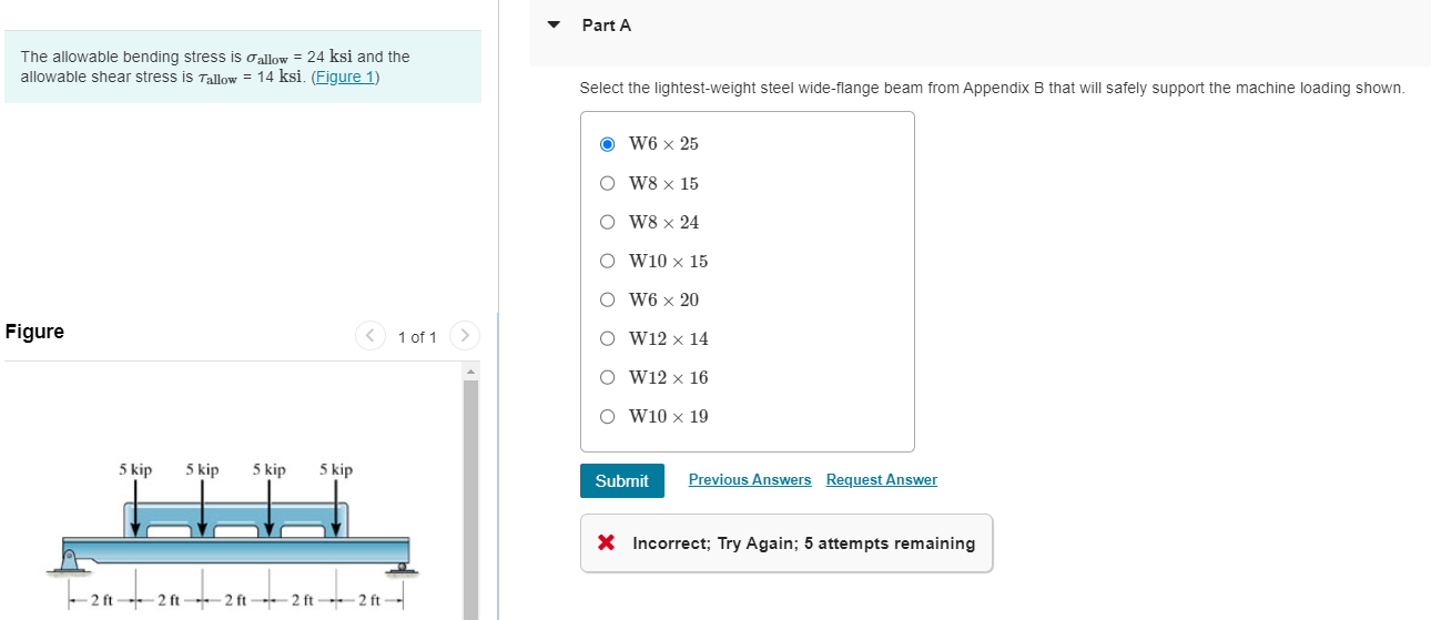 Solved The allowable bending stress is σallow =24ksi and the | Chegg.com