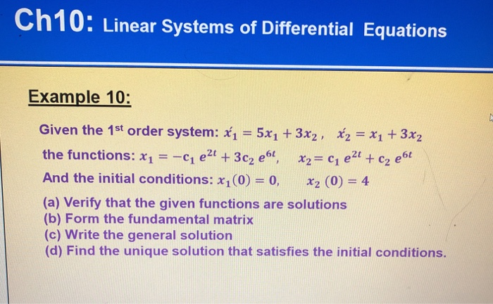 Solved Ch10 : Linear Systems of Differential Equations | Chegg.com