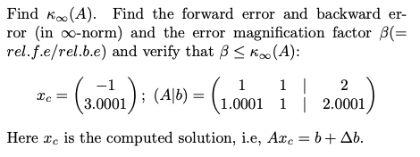 Solved Find km(A). Find the forward error and backward er- | Chegg.com