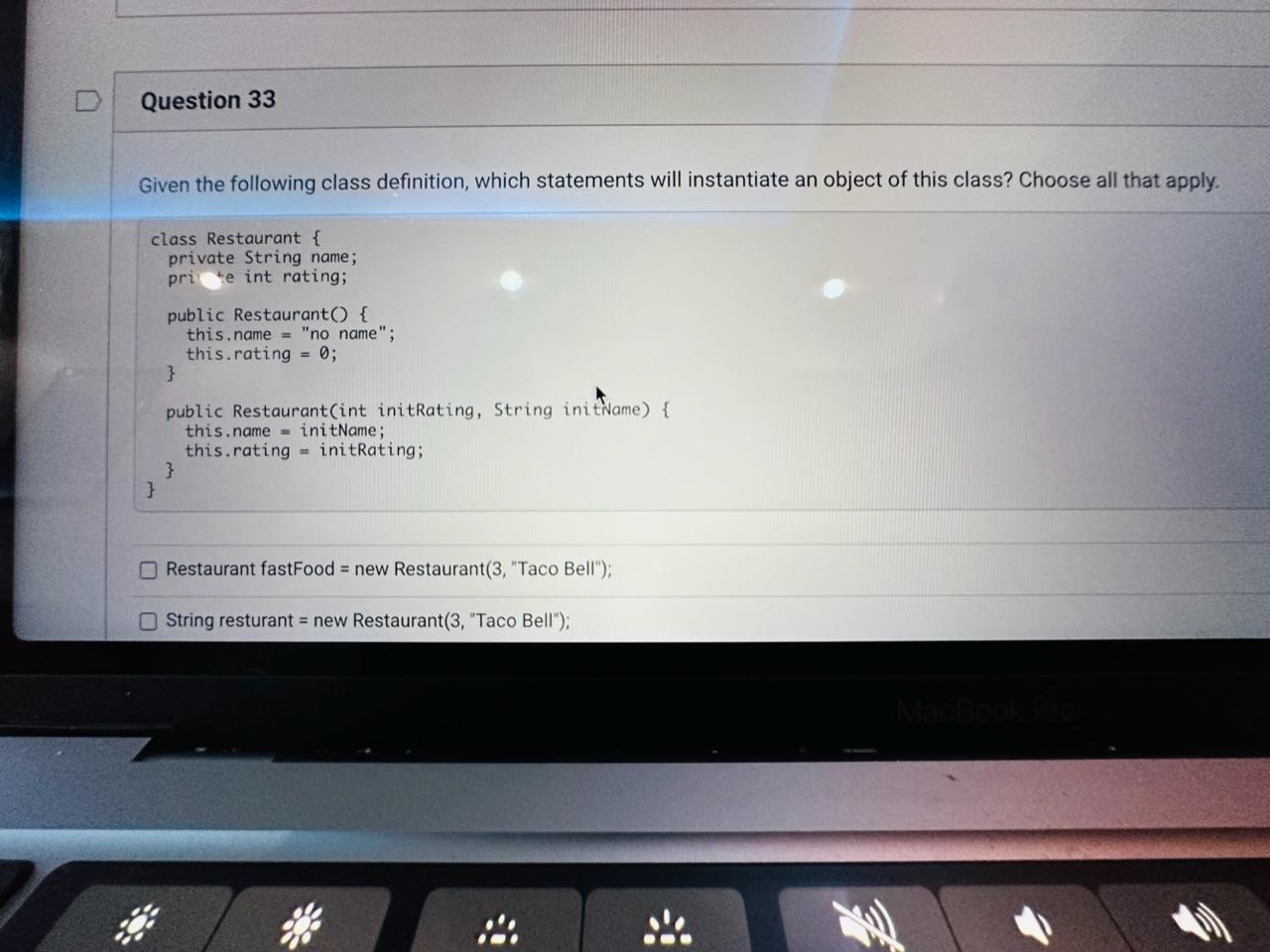 Solved Given the following class definition, which | Chegg.com