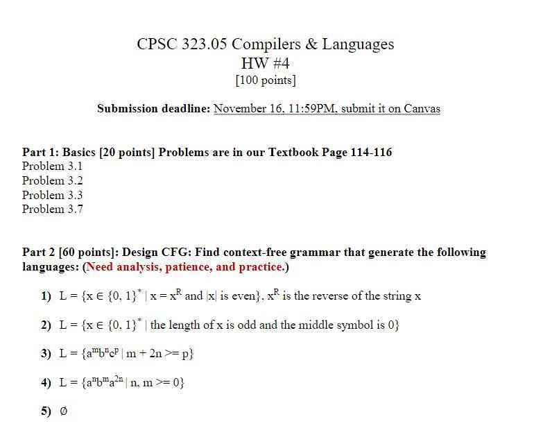 CPSC 323.05 Compilers & Languages HW #4 4 [100 | Chegg.com