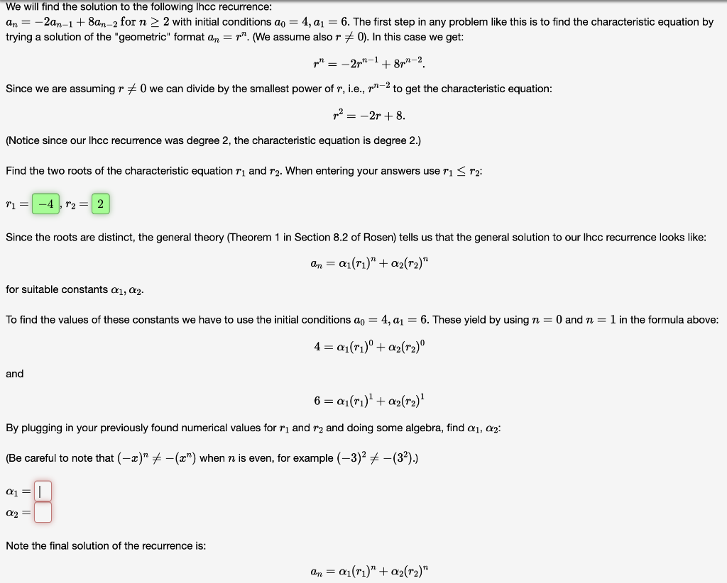 Solved an=−2an−1+8an−2 for n≥2 with initial conditions | Chegg.com