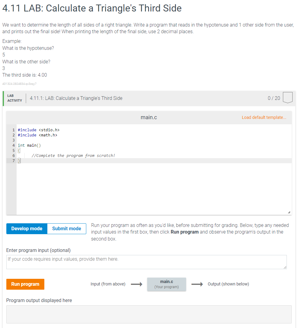 Solved 4.11 LAB: Calculate a Triangle's Third Side We want | Chegg.com