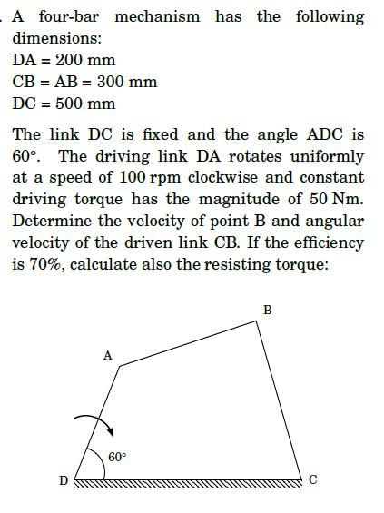 Solved A four-bar mechanism has the following dimensions: | Chegg.com